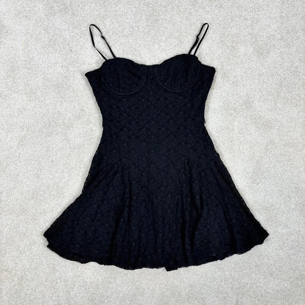 Astr | Dresses | Astr The Label Black Lace Bustier Mini Dress Open Back ...